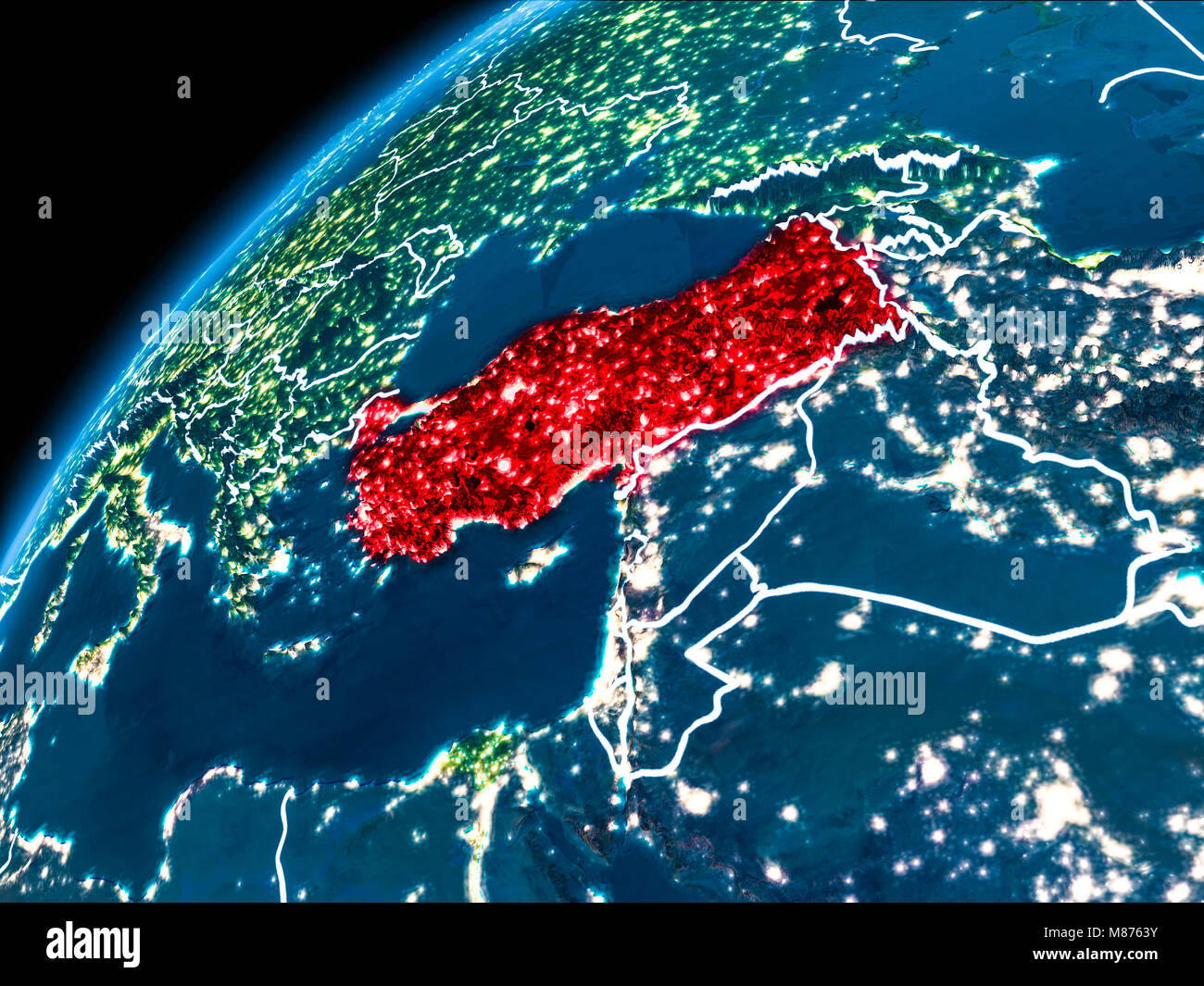 Turkey highlighted in red from Earth’s orbit at night with visible ...
