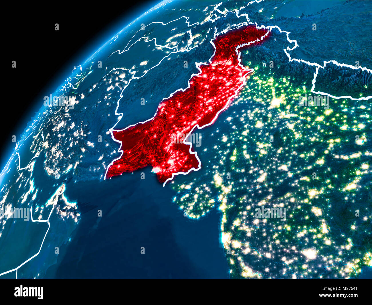 Pakistan highlighted in red from Earth’s orbit at night with visible ...