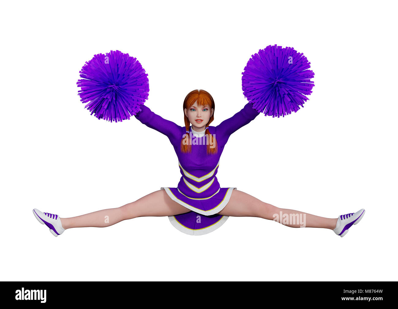 3D rendering of a young cheerleader with pompoms isolated on white ...