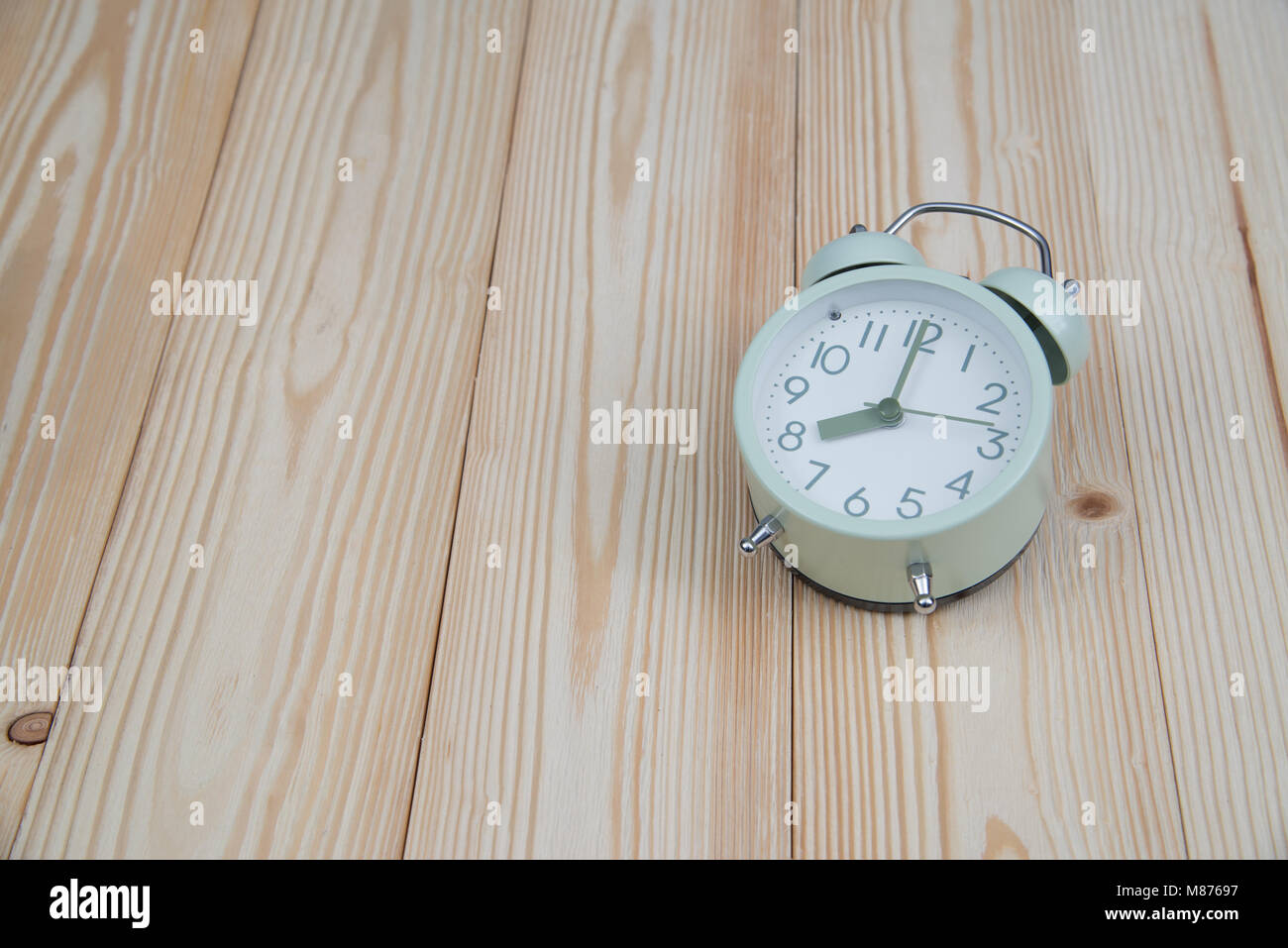 Retro vintage alarm clock on wood table, time concept idea Stock Photo ...