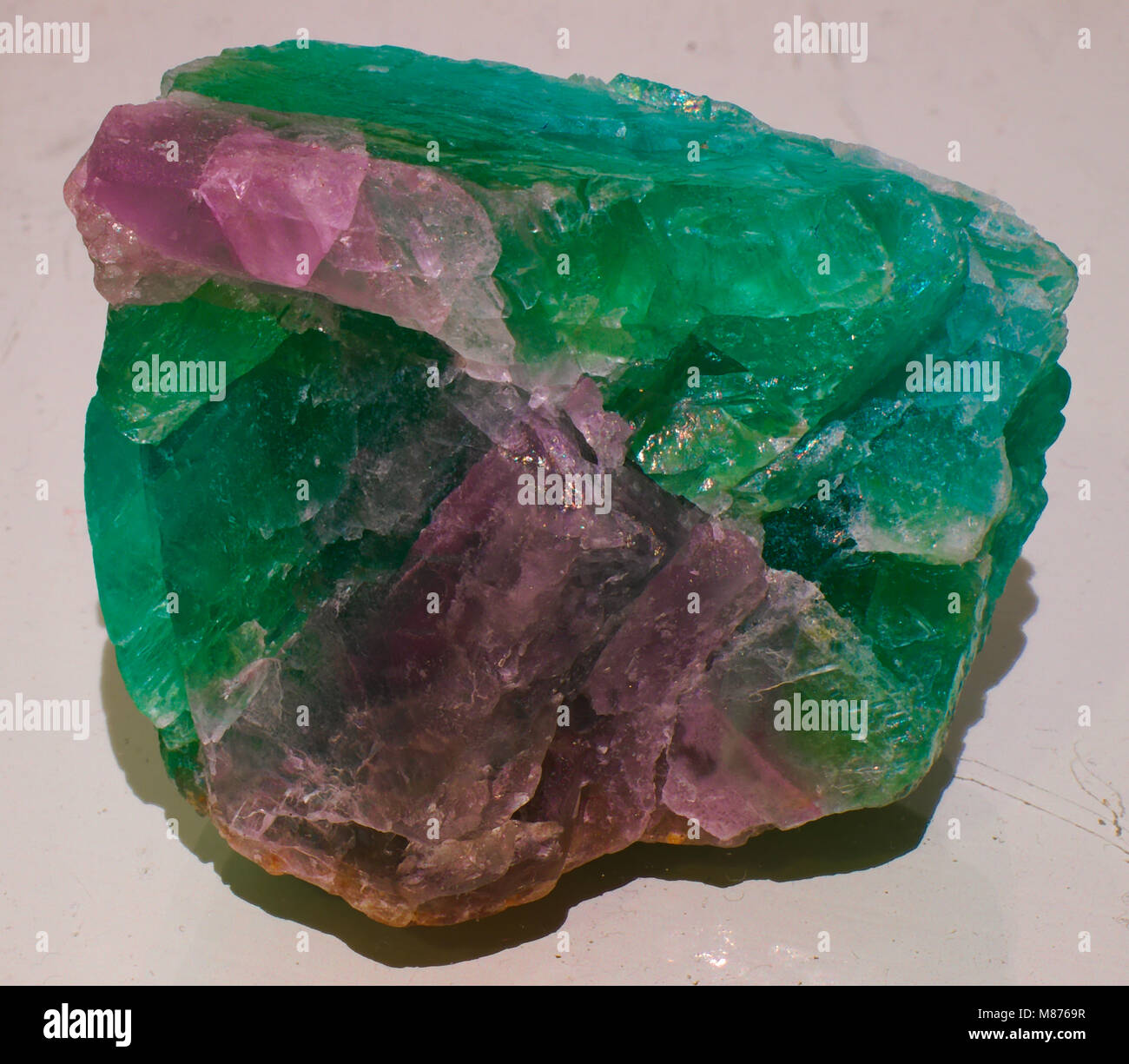 Green and magenta fluorite mineral transparent crystal stone specimen ...