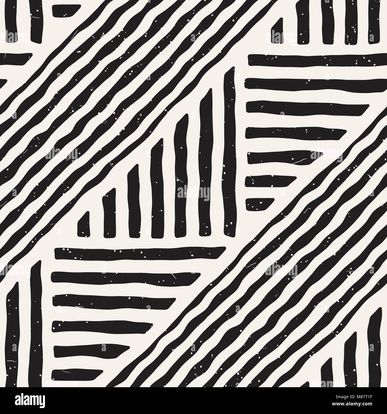 Seamless geometric lines pattern in black and white. Adstract hand ...