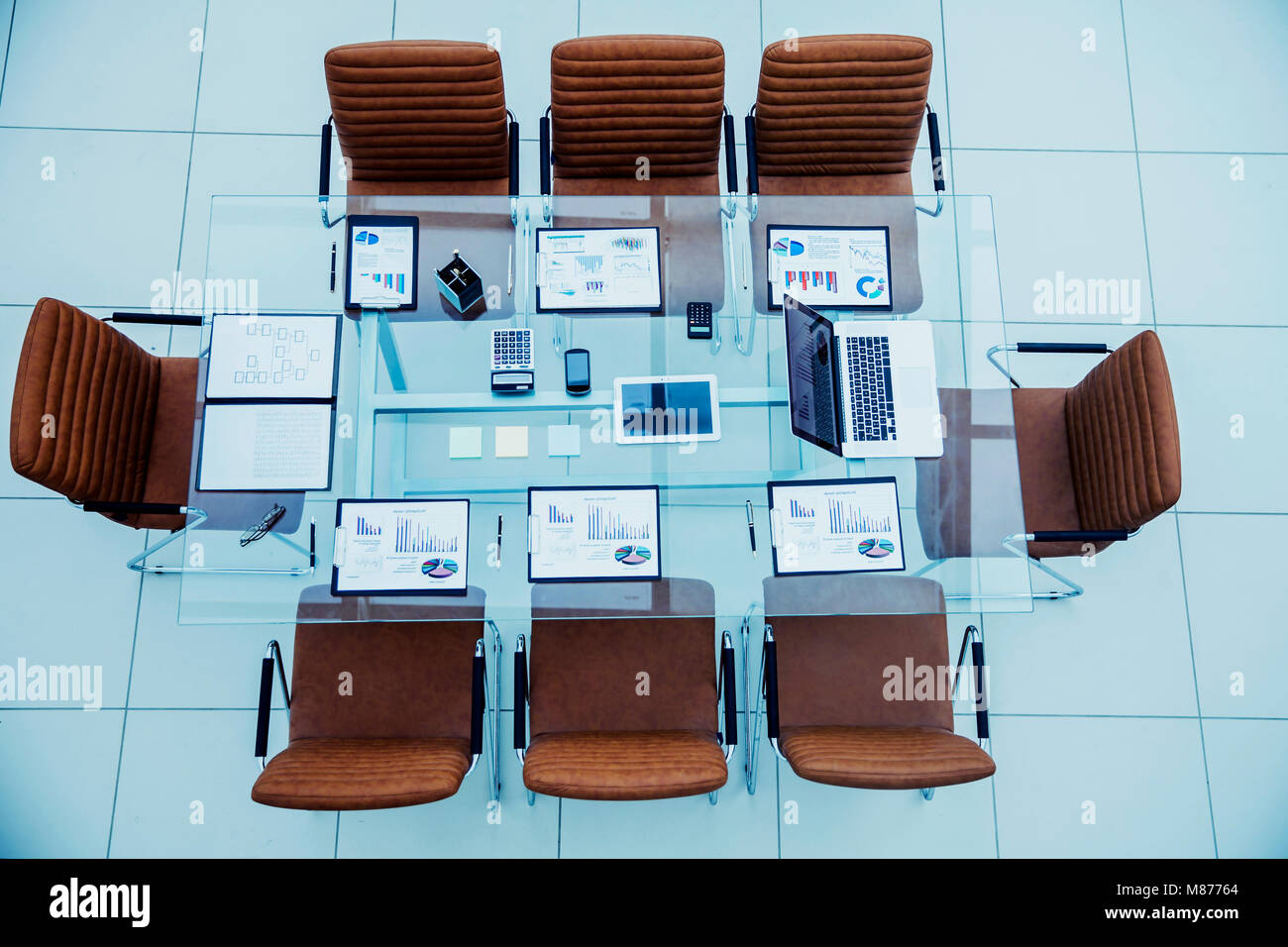 equipped Desk for the business meeting business partner in modern ...