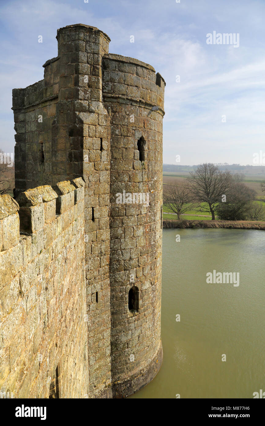 the moated Bodium castle in East Sussex Stock Photo - Alamy