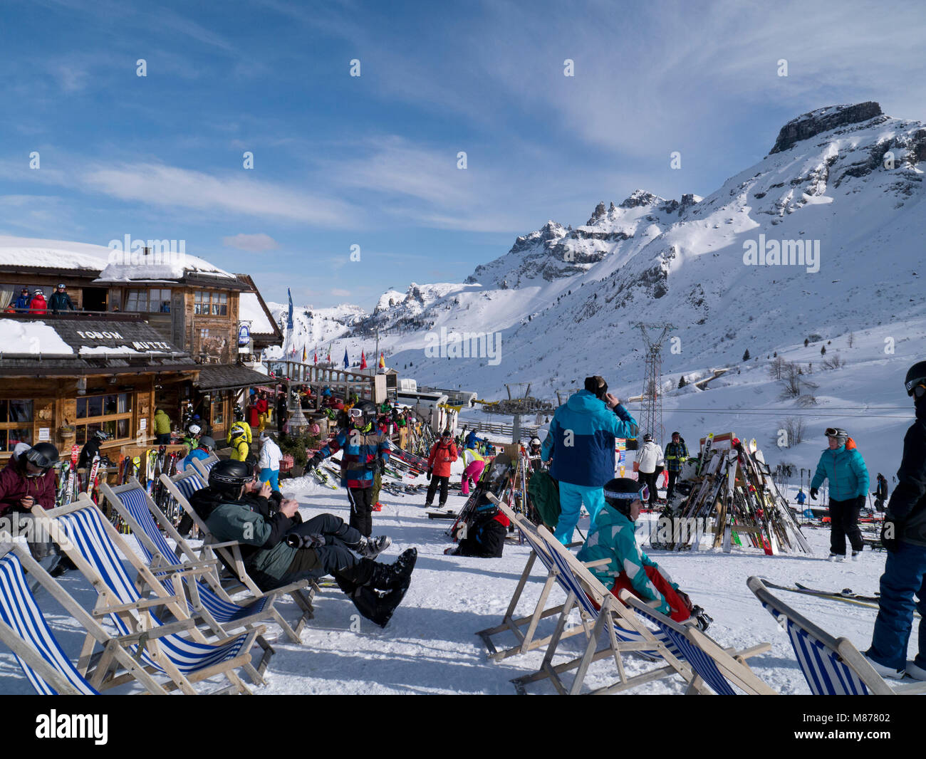 Sitting outside at mountain café, Italian Alps Stock Photo - Alamy