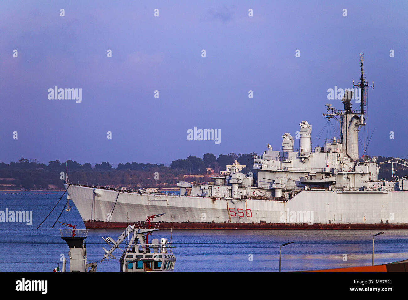 Italian military navy ship in Taranto docks Stock Photo - Alamy
