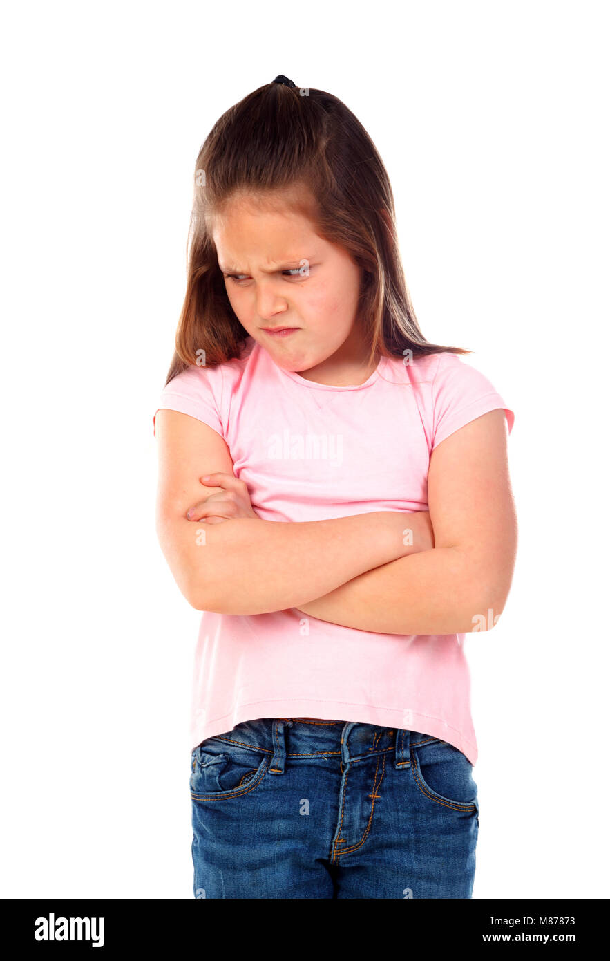 Angry small child isolated on a white background Stock Photo - Alamy