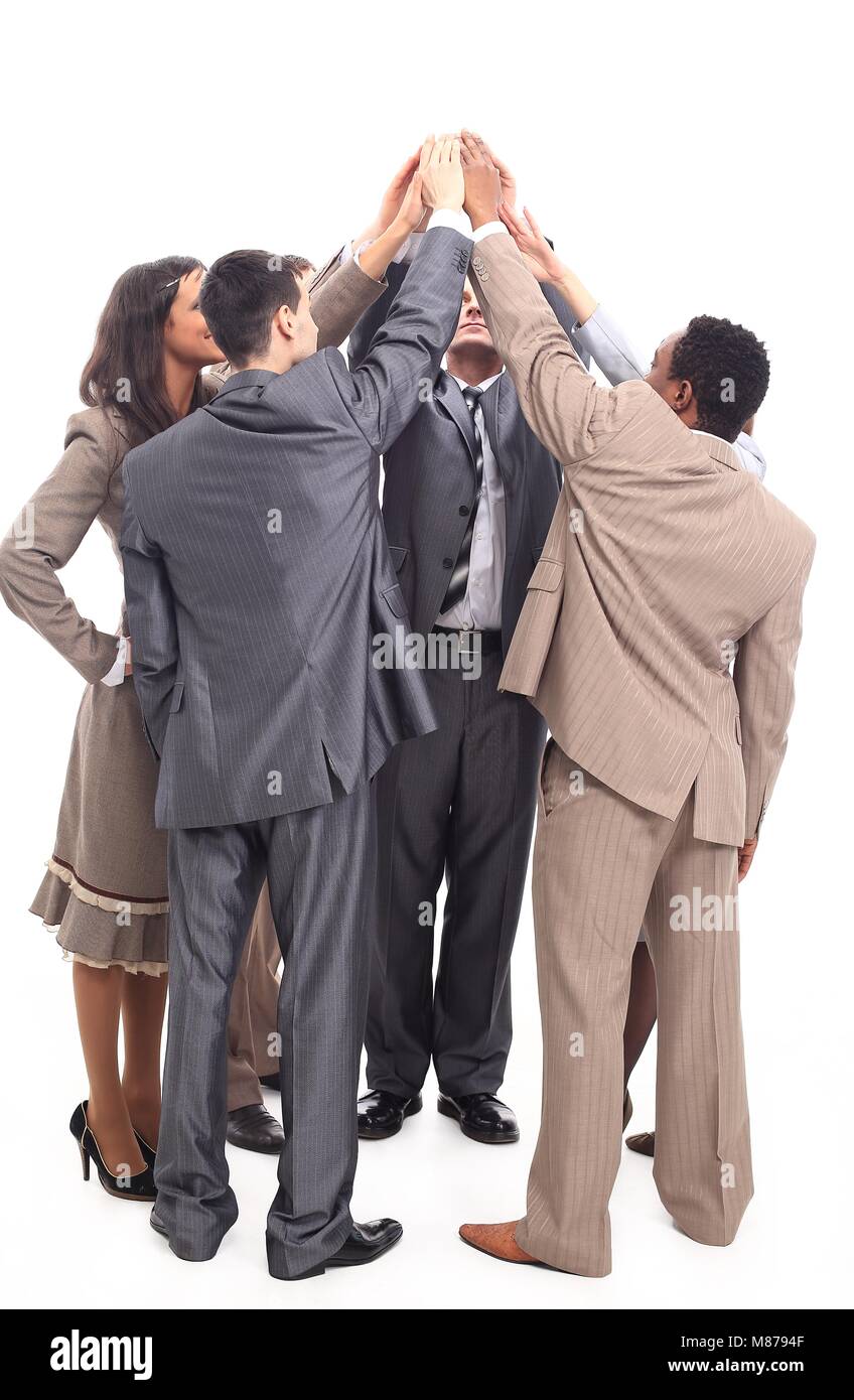 successful business team raising hands together up Stock Photo - Alamy