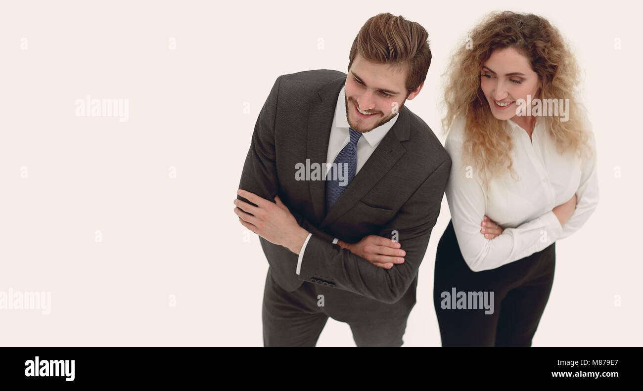 two smiling employee isolated on white Stock Photo - Alamy