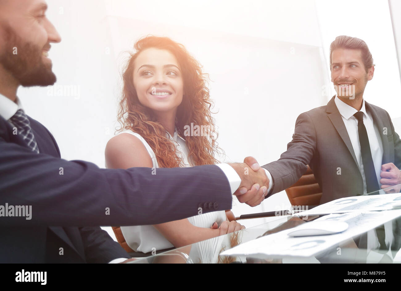 handshake colleagues at a working meeting Stock Photo - Alamy