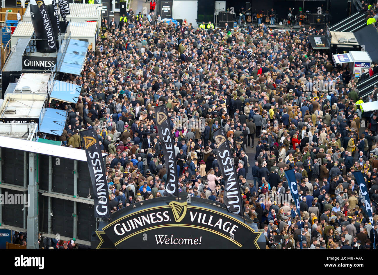 General view of racegoers enjoying the Guinness Village during St ...