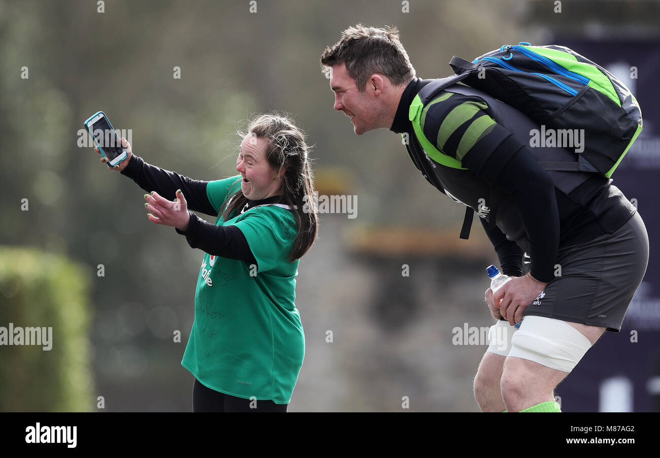 Ireland rugby supporter Jennifer Malone takes a selfie with Peter O ...