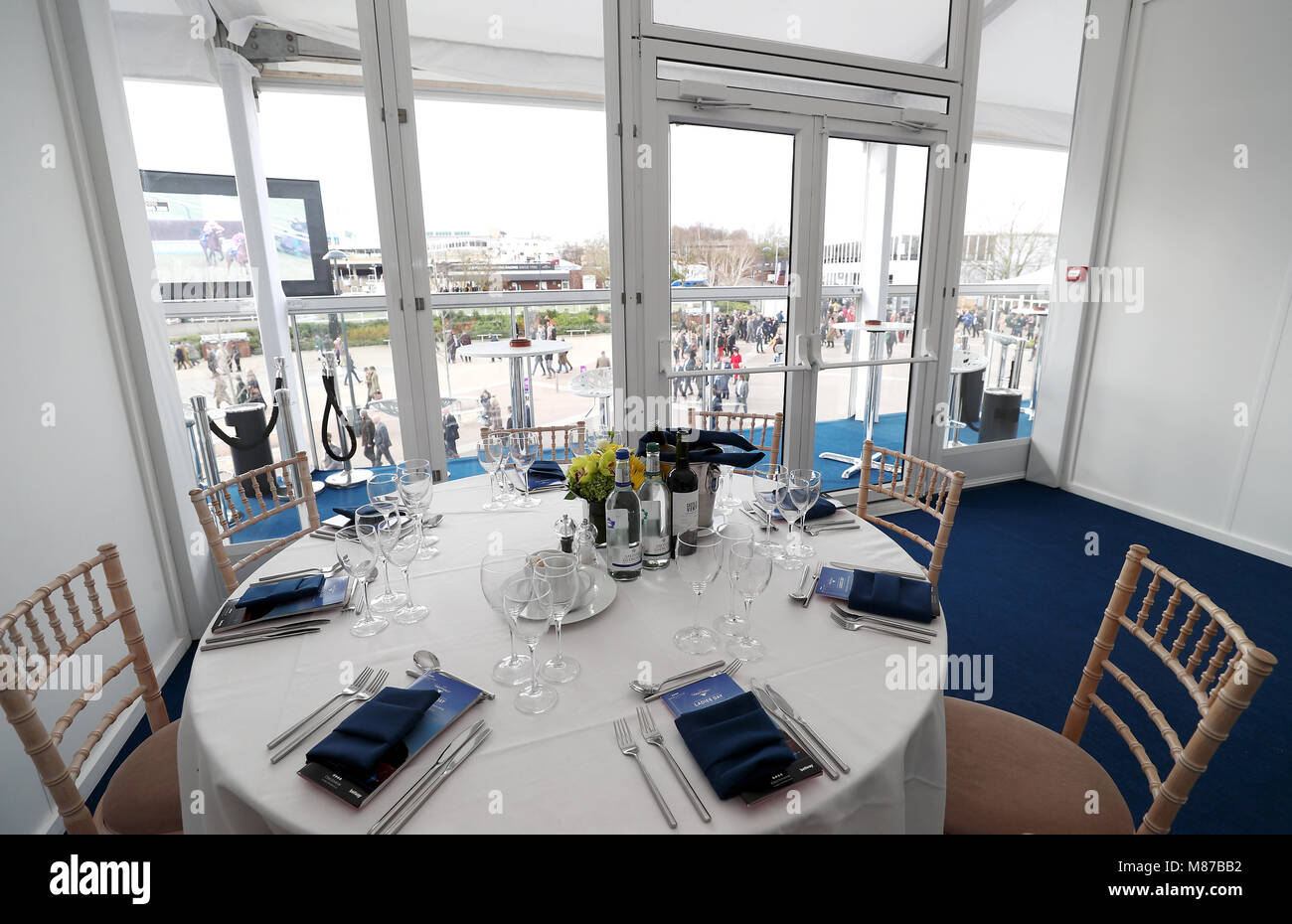 A general view of the Parade ring viewing boxes at Cheltenham ...