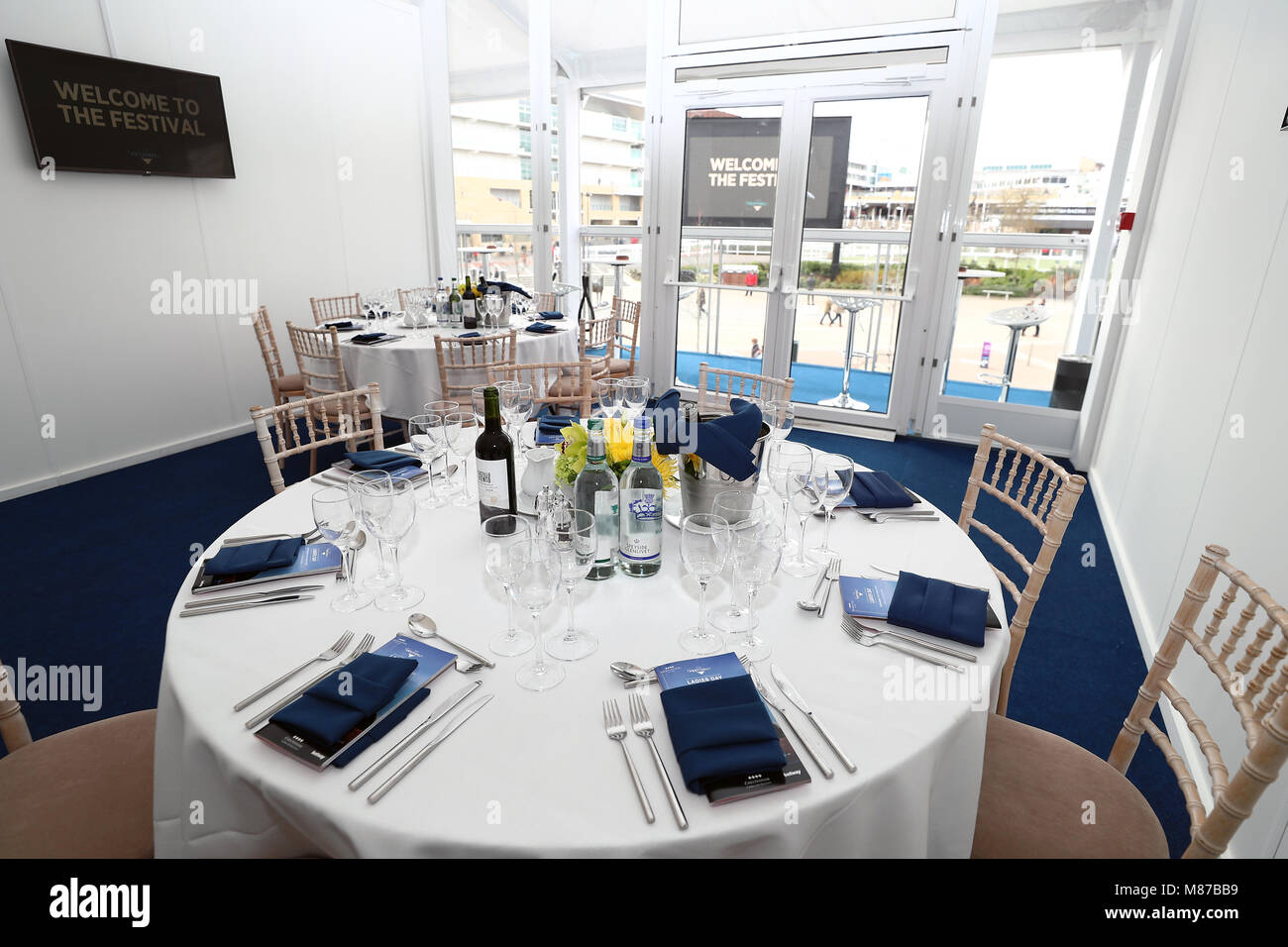 A general view of the Parade ring viewing boxes at Cheltenham ...