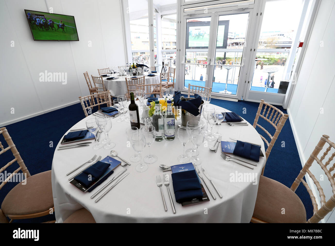 A general view of the Parade ring viewing boxes at Cheltenham ...