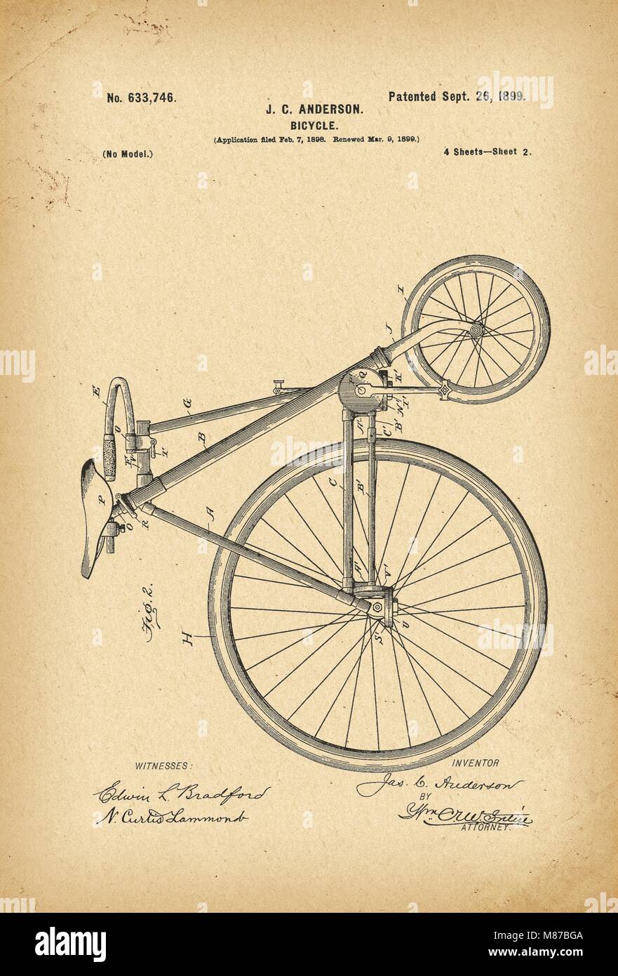 1899 Patent Velocipede Bicycle history invention Stock Photo - Alamy