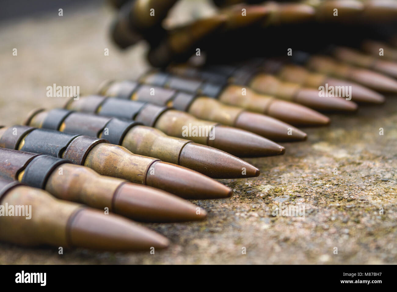 High Caliber Bullets on Belt Stock Photo - Alamy