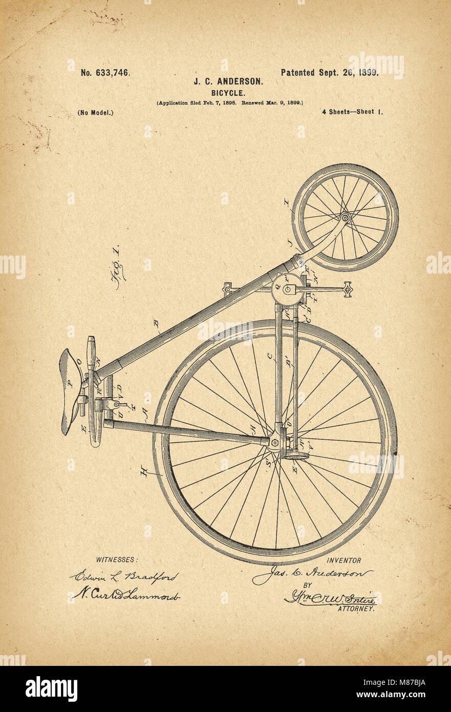 1899 Patent Velocipede Bicycle history invention Stock Photo - Alamy