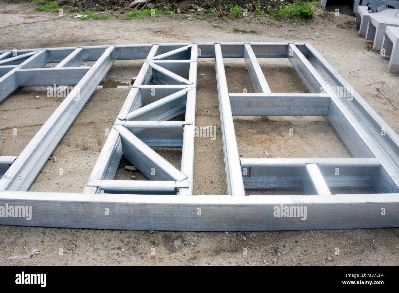 Gray metal sectional profile of the Assembly scenes in close up Stock ...