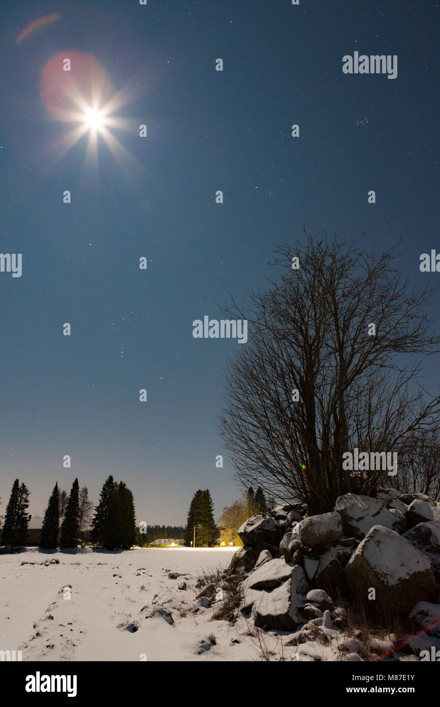 Cold night landscape lit by moonlight Stock Photo - Alamy