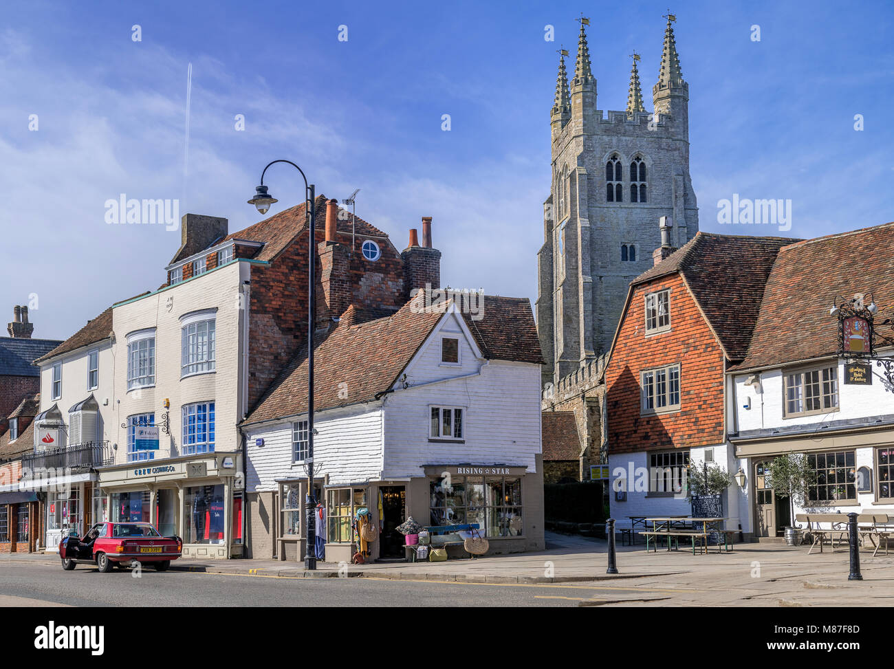 Tenterden high street with St Mildreds church dominating the skyline ...