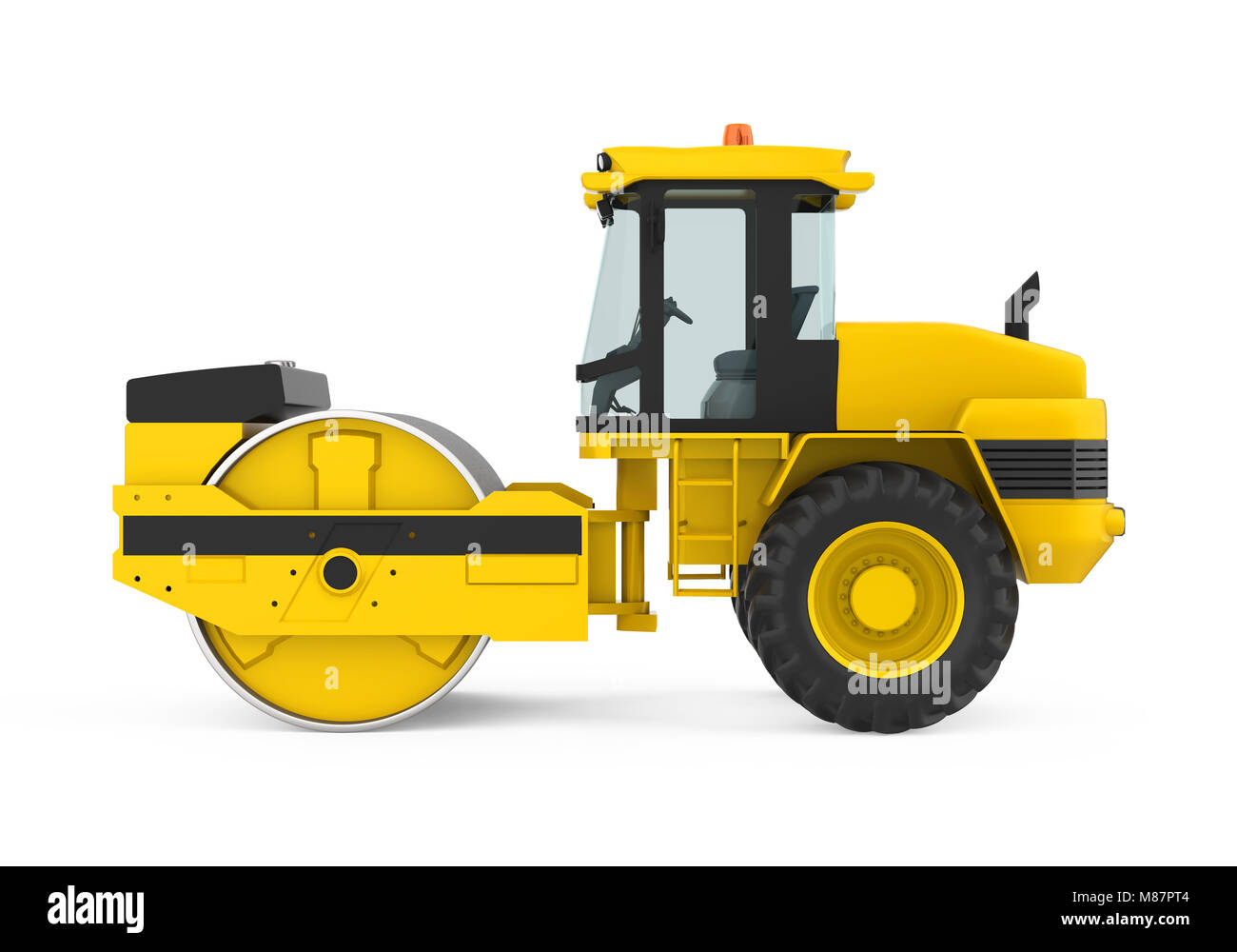 Yellow Road Roller Isolated Stock Photo - Alamy
