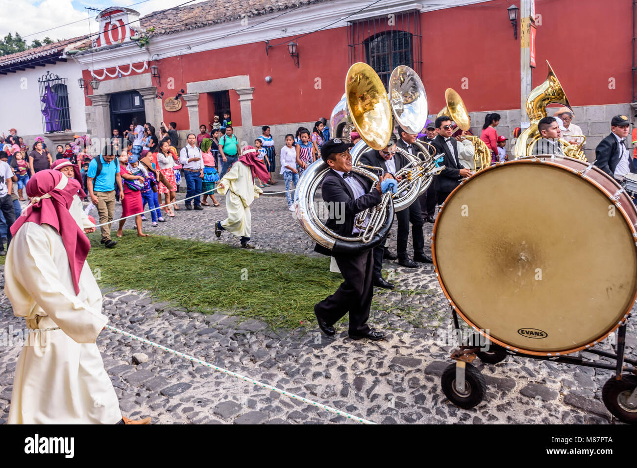 Antigua, Guatemala - February 18, 2018: Musicians in procession on ...
