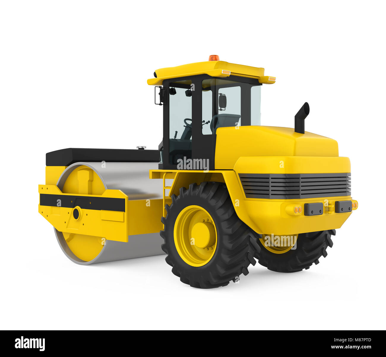 Yellow Road Roller Isolated Stock Photo - Alamy
