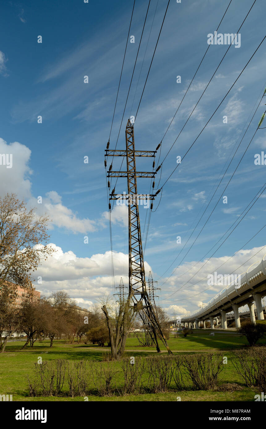 Urban transmission lines provide electricity supply to industrial ...