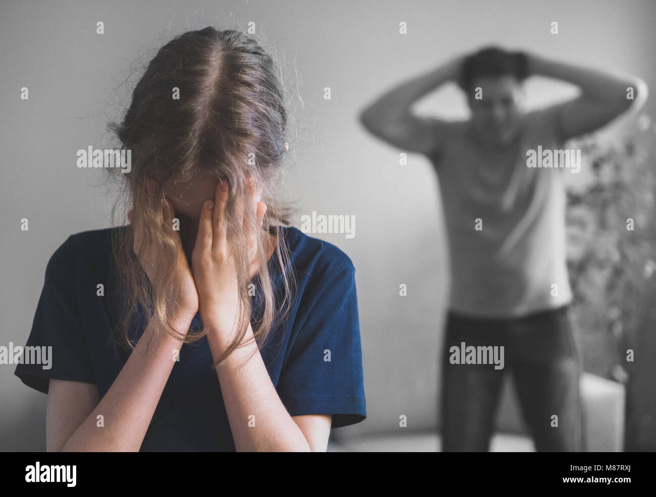 Angry father yelling at his daughter at home Stock Photo - Alamy