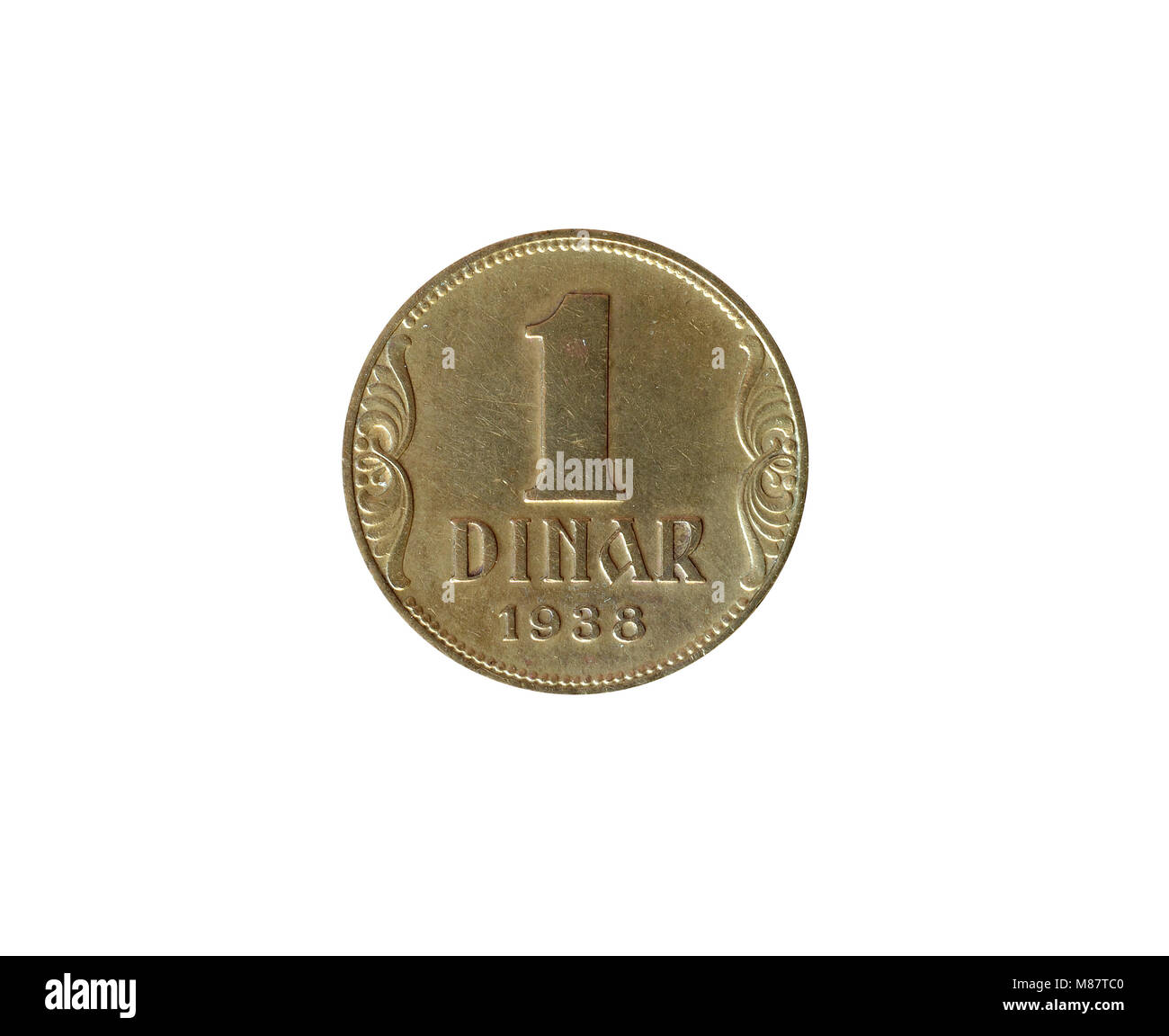 Reverse of 1 Dinar coin made by Yugoslavia in 1938 Stock Photo - Alamy