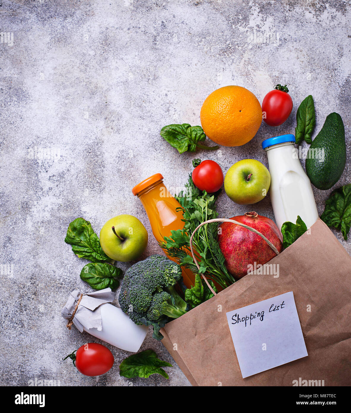Healthy organic products with paper bag Stock Photo - Alamy