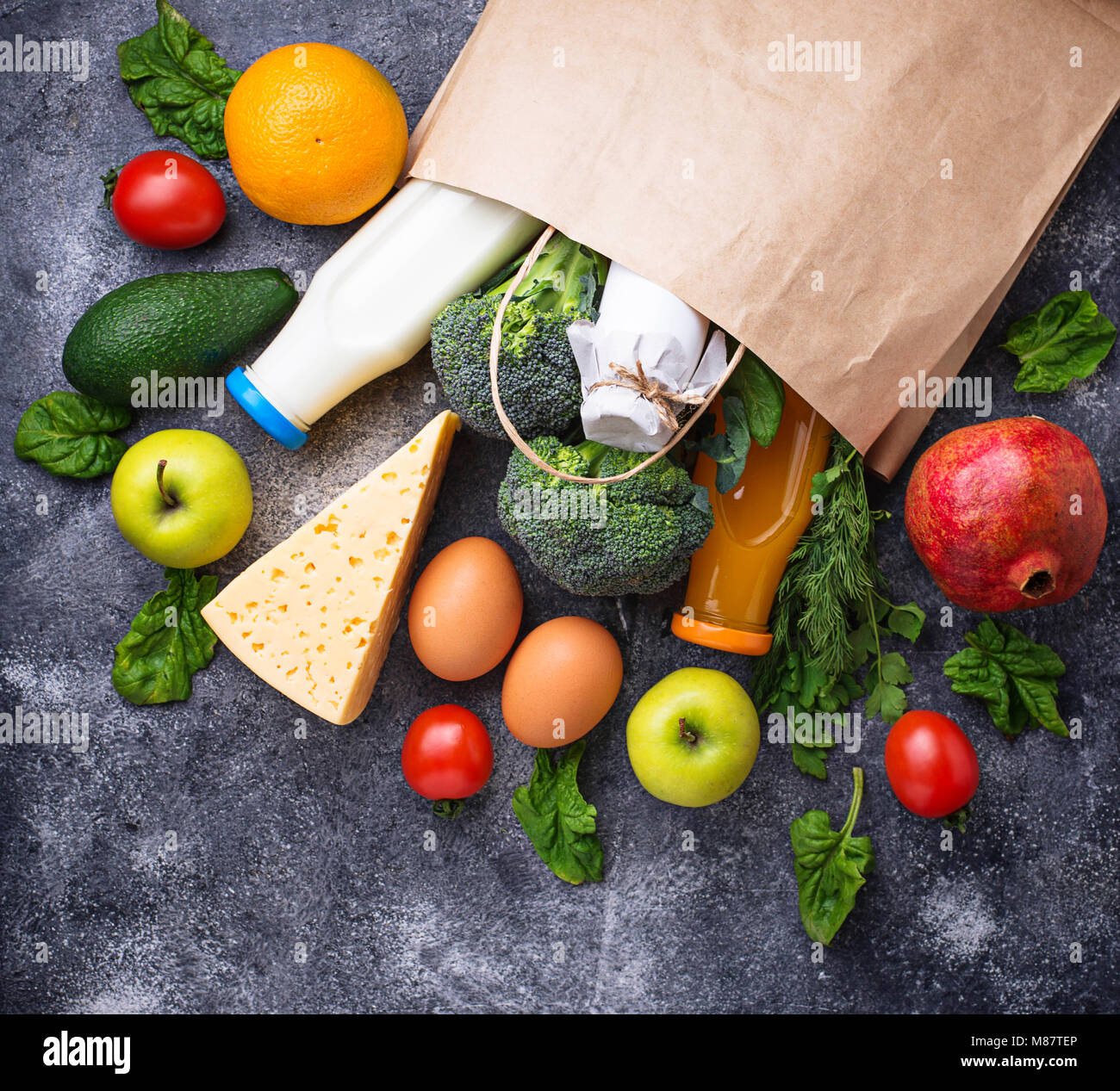 Healthy organic products with paper bag Stock Photo - Alamy