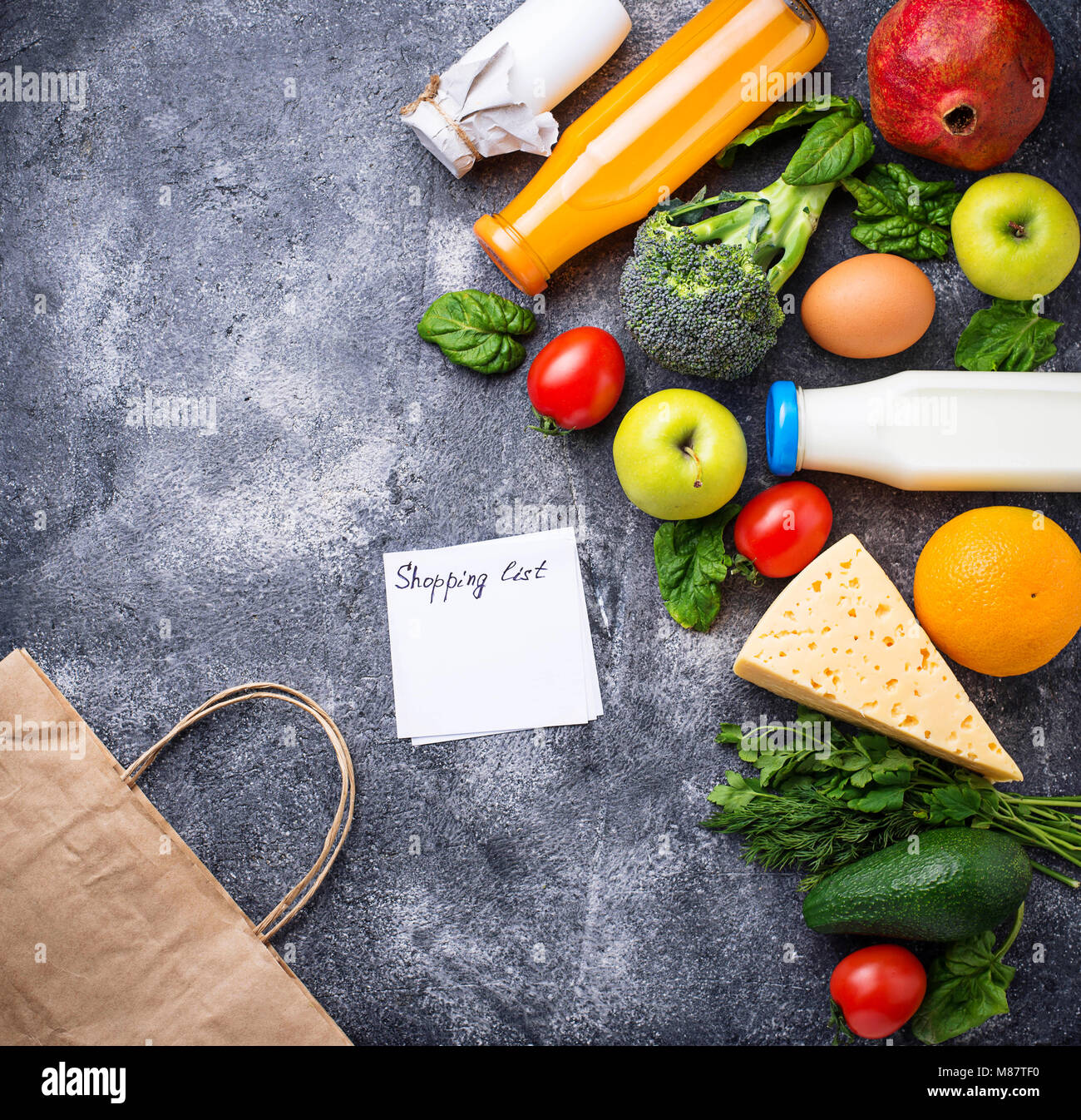 Healthy organic products with paper bag Stock Photo - Alamy