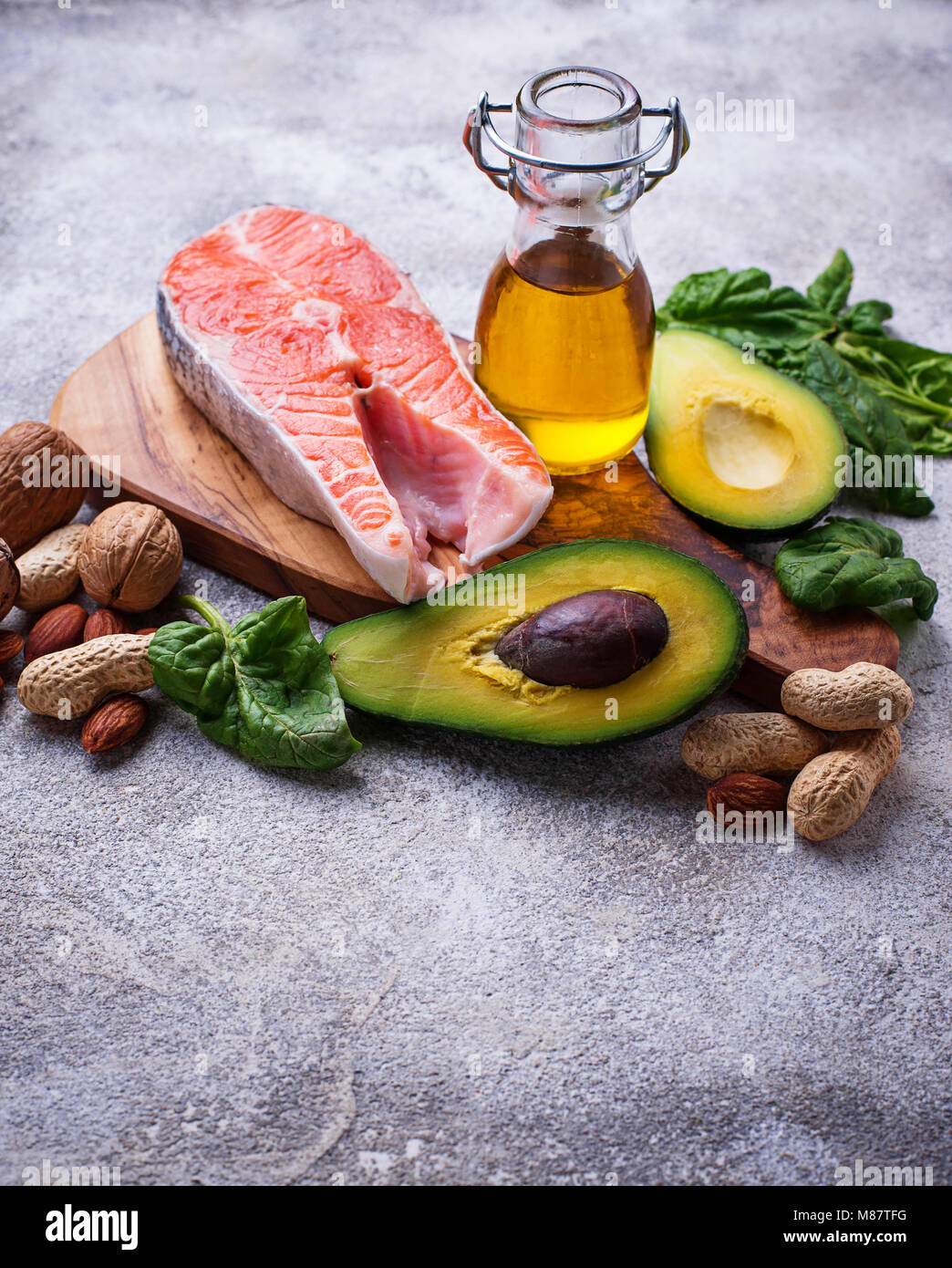 Selection of healthy fat and omega 3 sources Stock Photo - Alamy