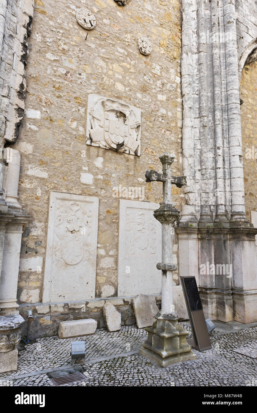 A stone cross at the Convent of Our Lady of Mount Carmel in Lisbon ...
