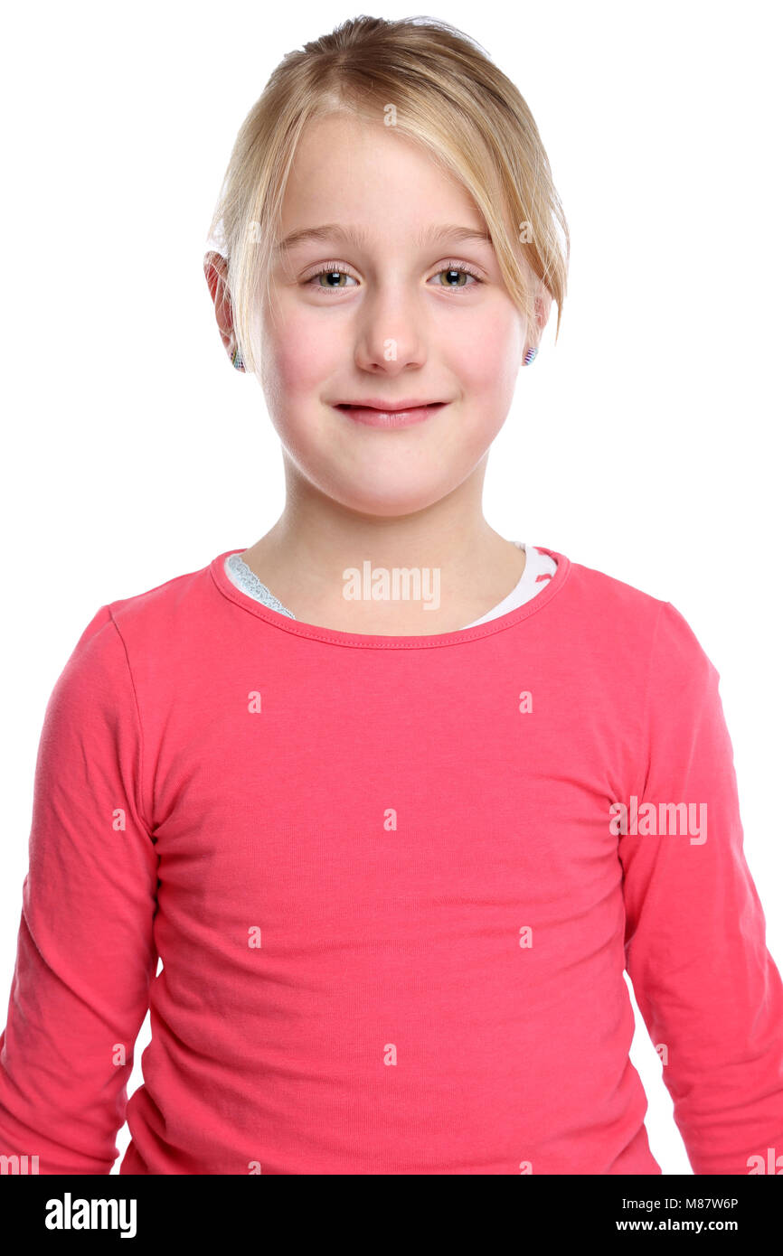 Child kid girl upper body portrait isolated on a white background Stock ...