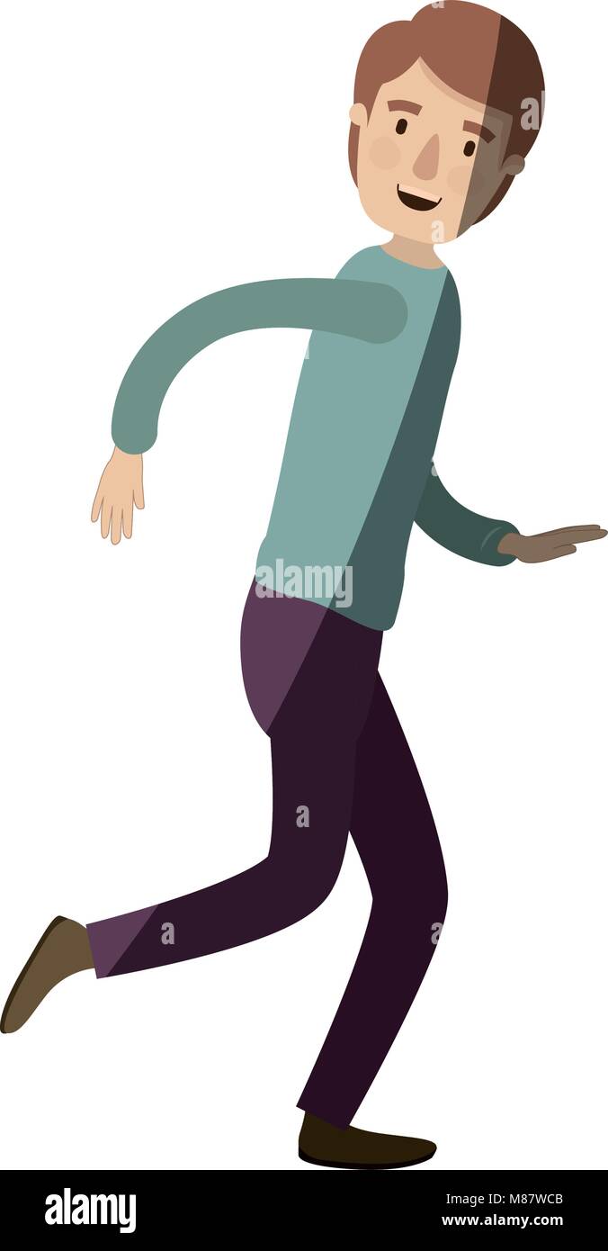 light color shading caricature full body guy with hairstyle running ...