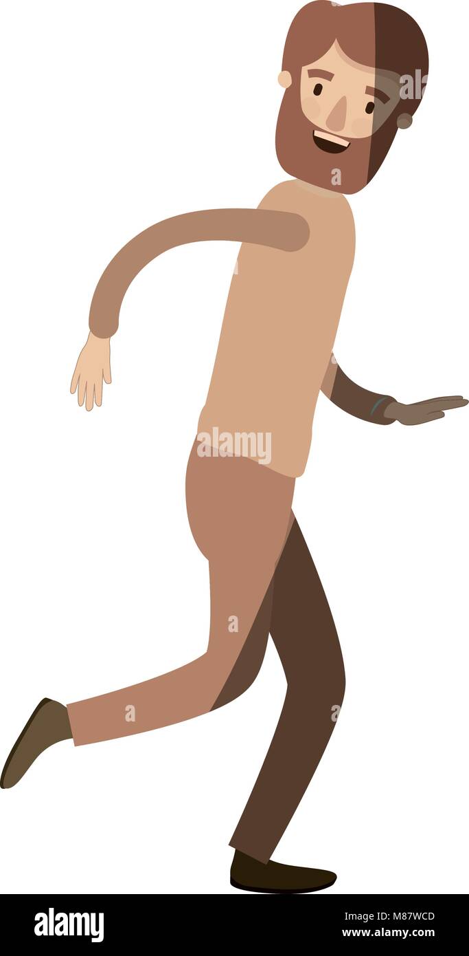 light color shading caricature full body man with beard and moustache ...