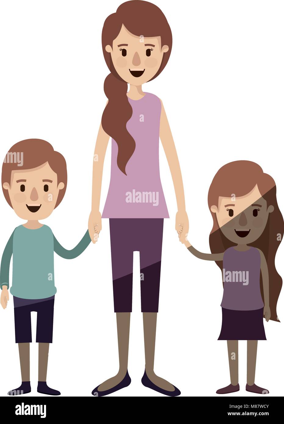 light color shading caricature full body mother taken hand with ...