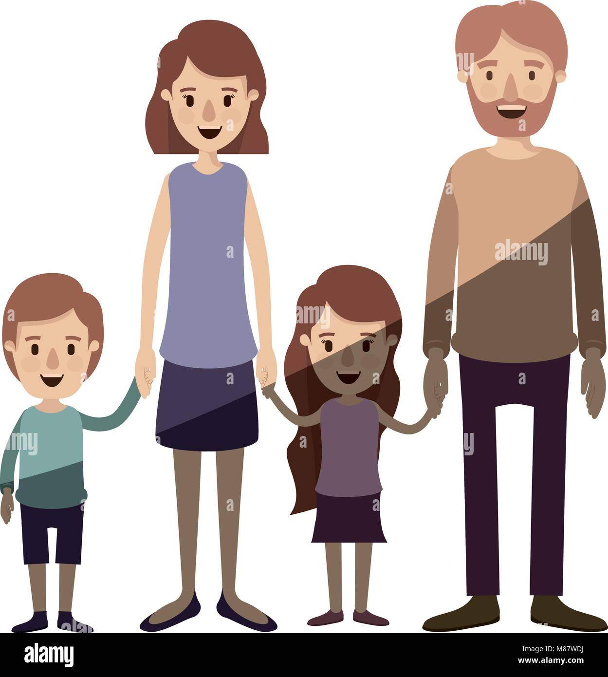 light color shading caricature family group with parents and little ...
