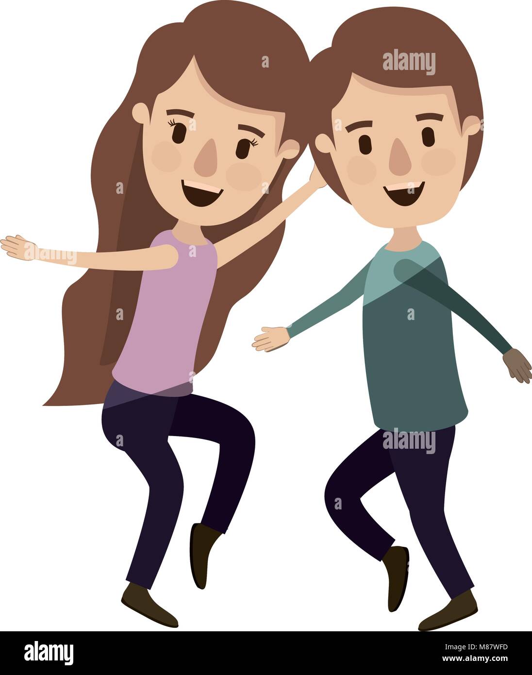 light color shading caricature full body couple dancing Stock Vector ...