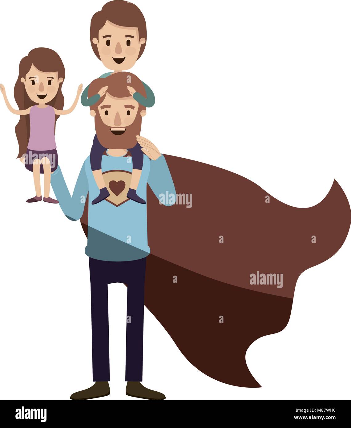 light color shading caricature full body super dad hero with girl on ...
