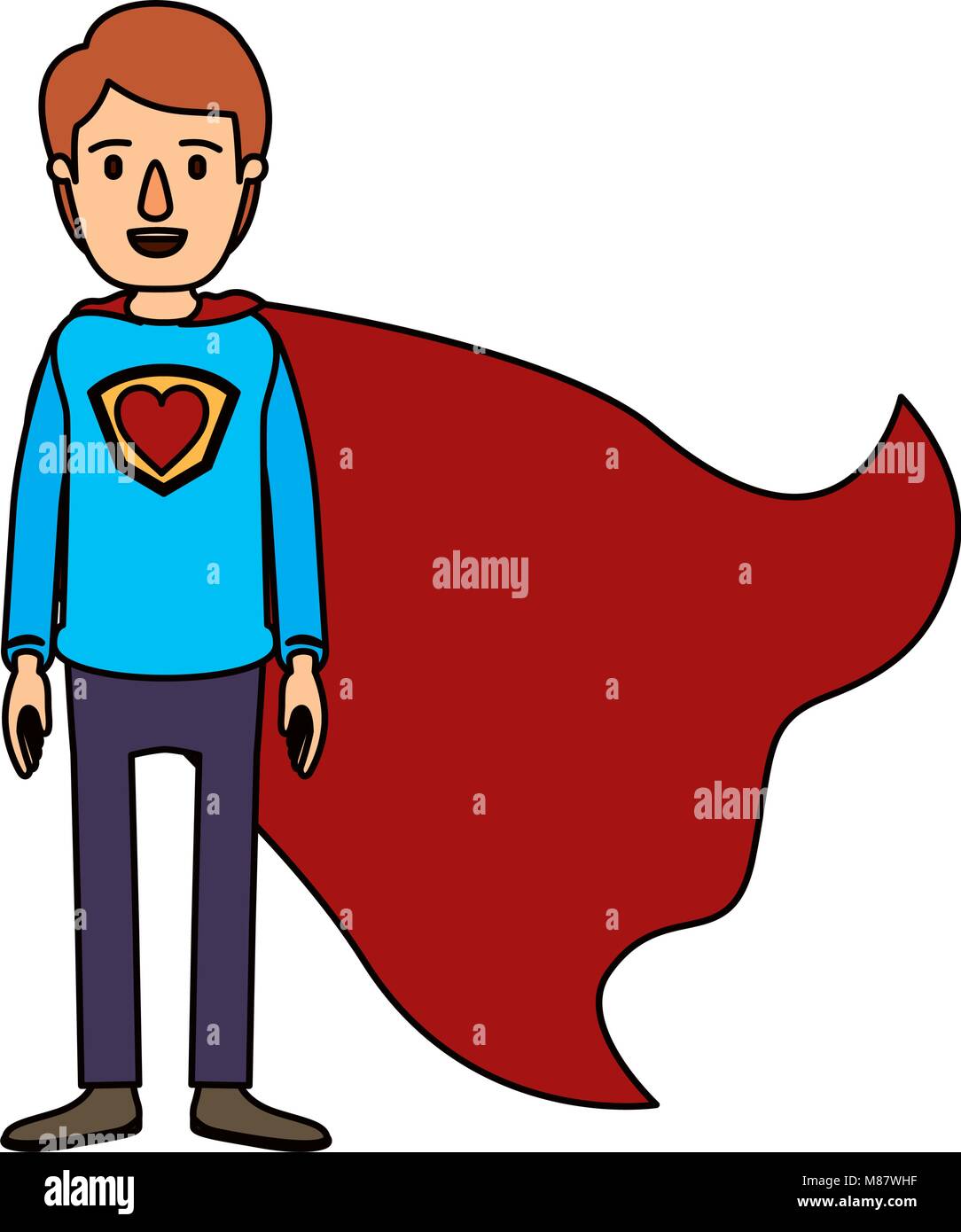 color image caricature full body super guy hero with heart symbol in ...