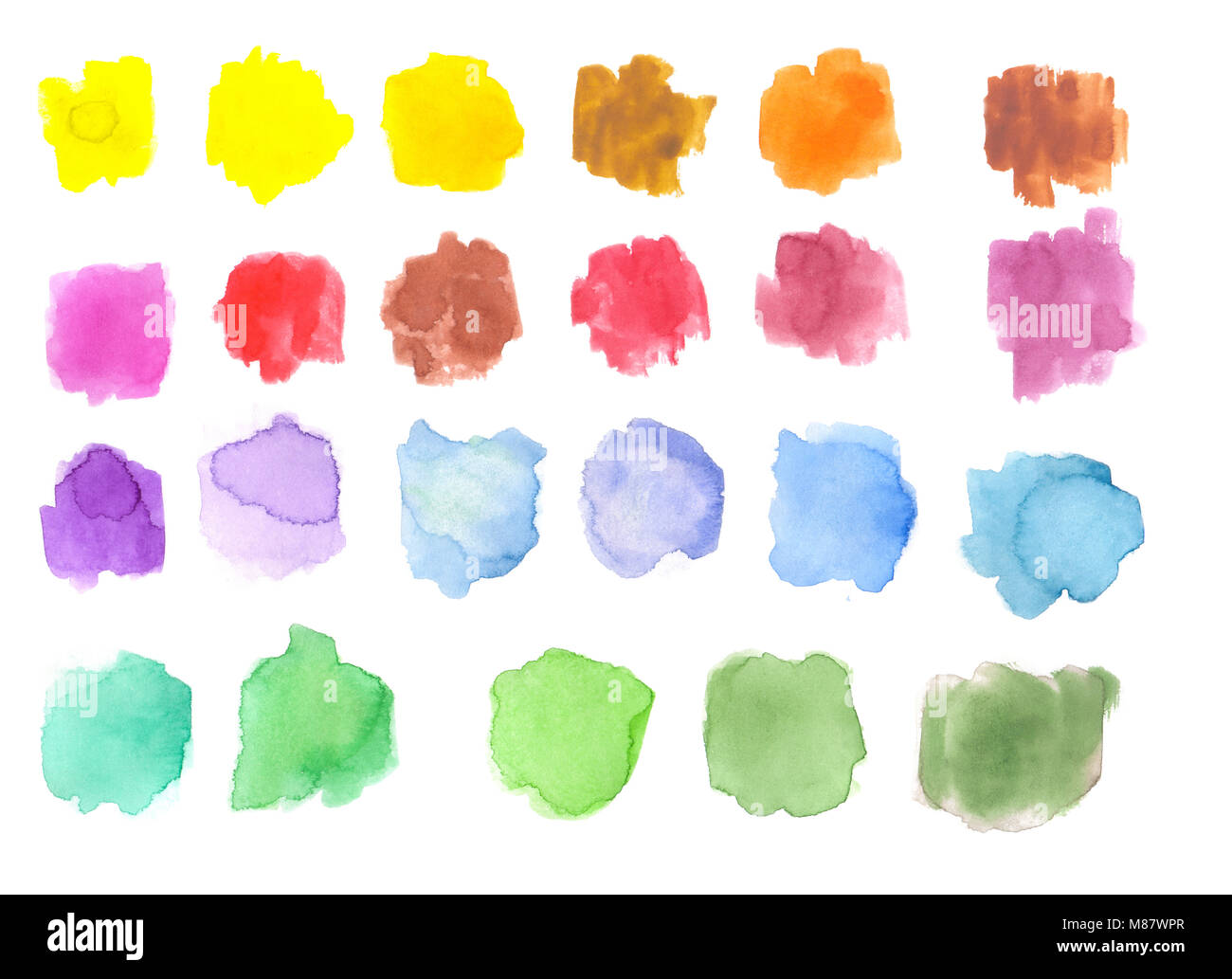 various watercolor spots / splashes isolated on white. hand drawn ...