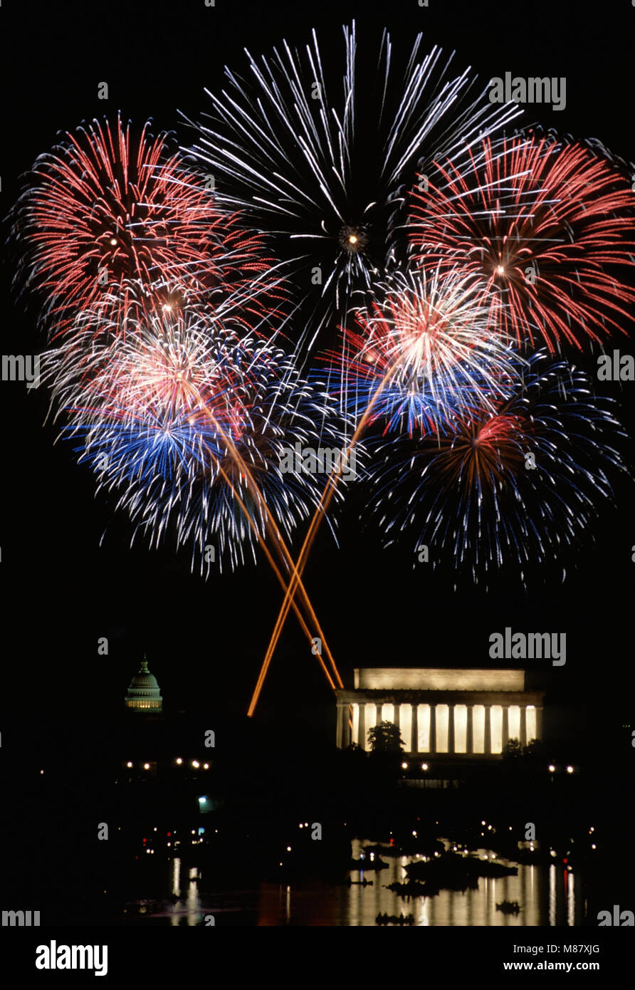 Washington DC., USA, July 4, 1991 Fireworks over DC. Annual display put ...