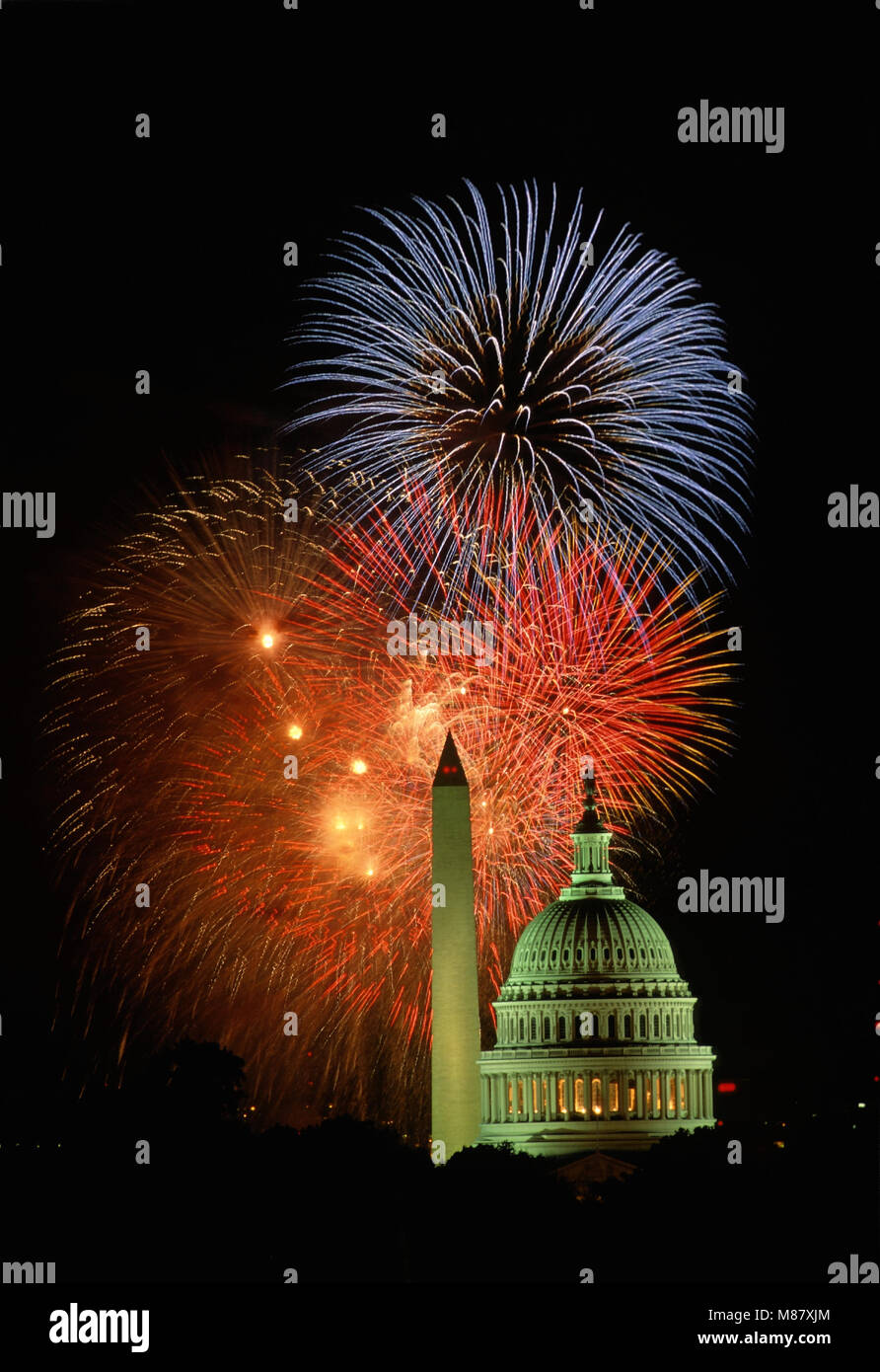 Washington DC., USA, July 4, 1993 Fireworks light up the skies over the ...