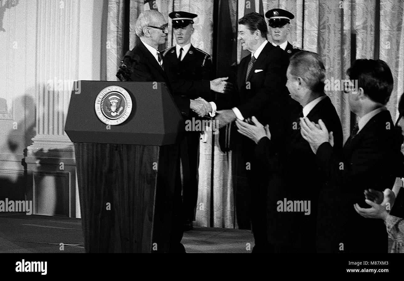 Washington. DC., USA, February 28, 1984 President Ronald Reagan greets ...