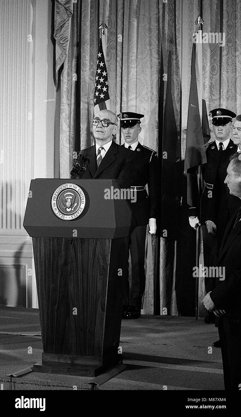 Washington. DC., USA, February 28, 1984 President Ronald Reagan greets ...