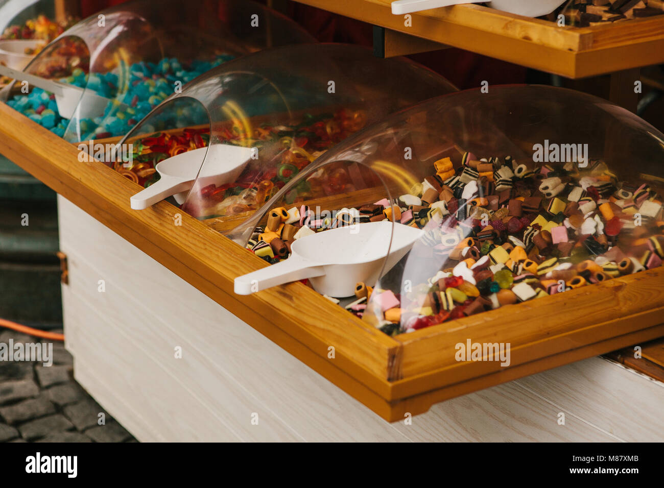 A small business for selling sweets. Many different sweets on the ...
